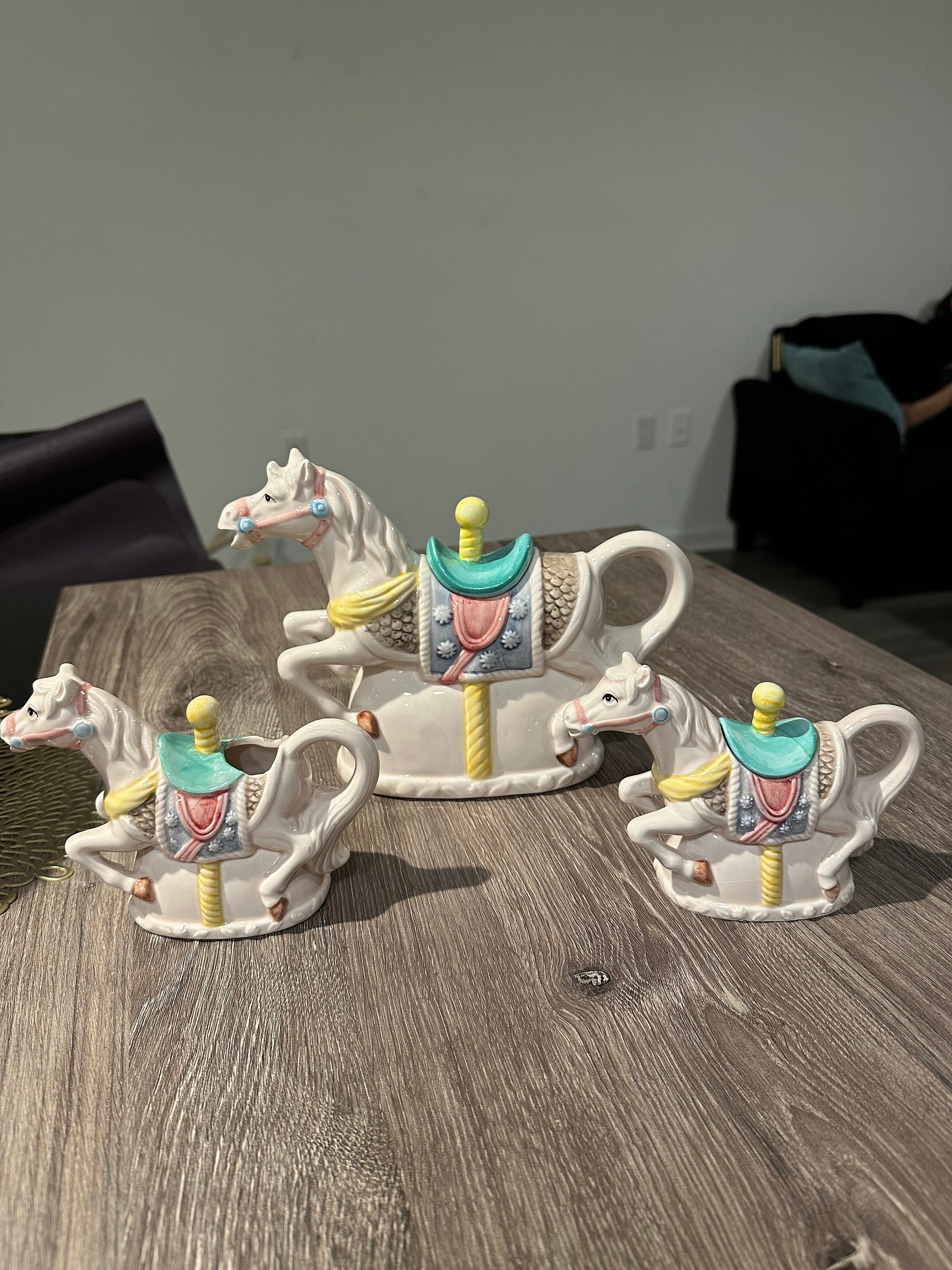 Ceramic Carousel Horse Teapot Set – Vintage Creamer & Sugar Bowl ...