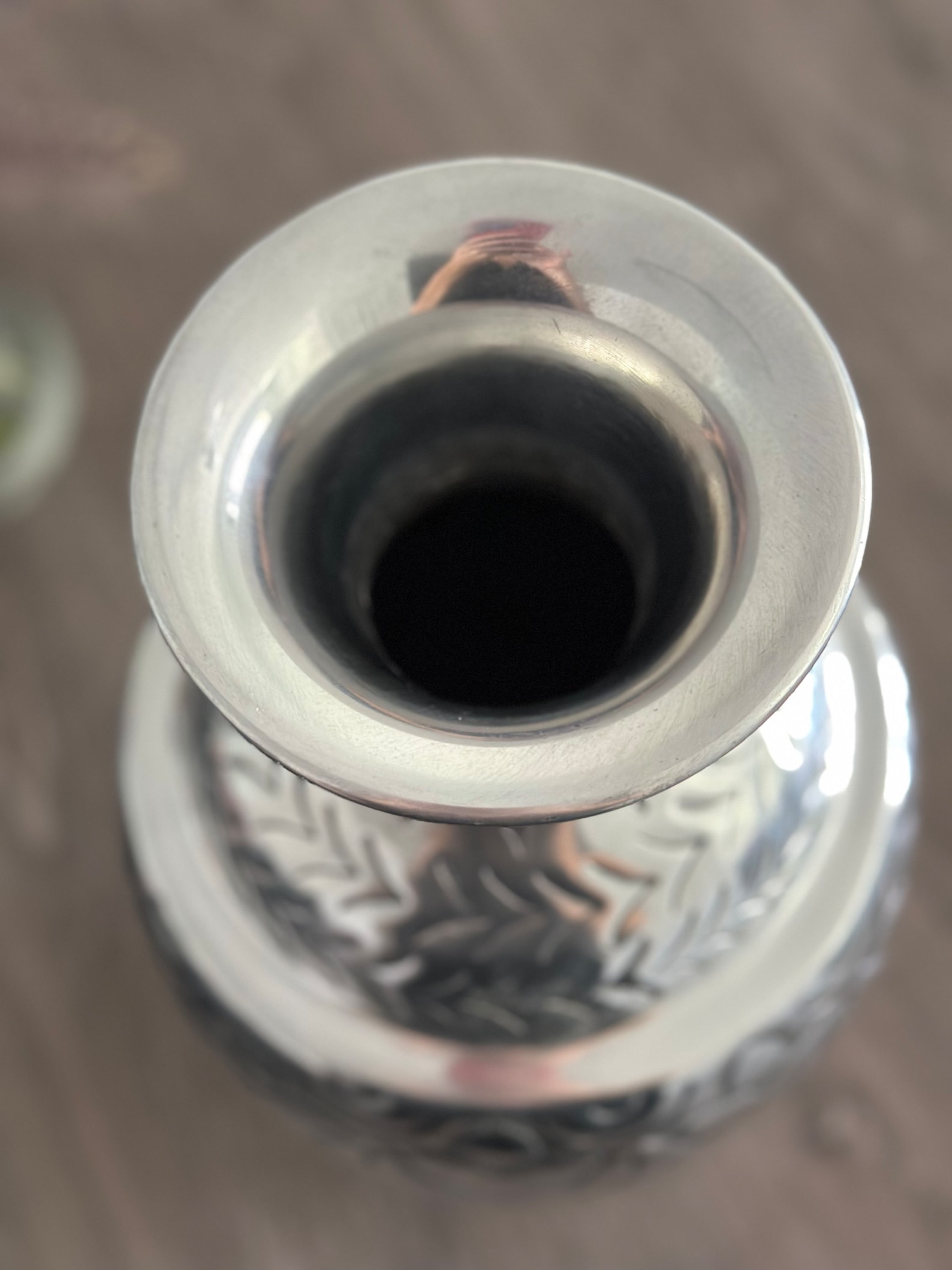 Handcrafted Silver Metal Vase With Floral Design, Featuring an Eastern ...