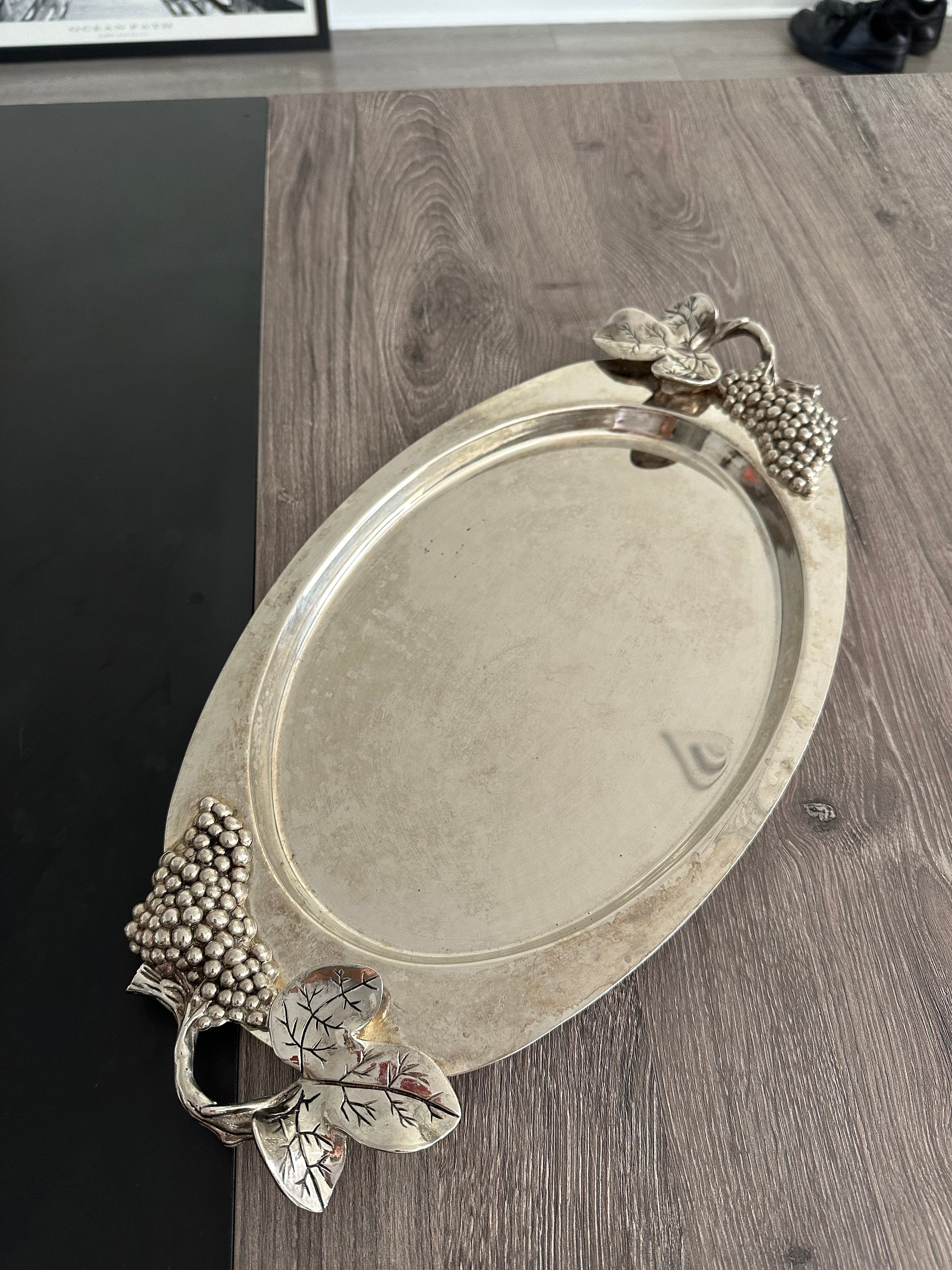 Vintage Godinger Silver Plate Tray Oval Grapes Pattern Godinger ...