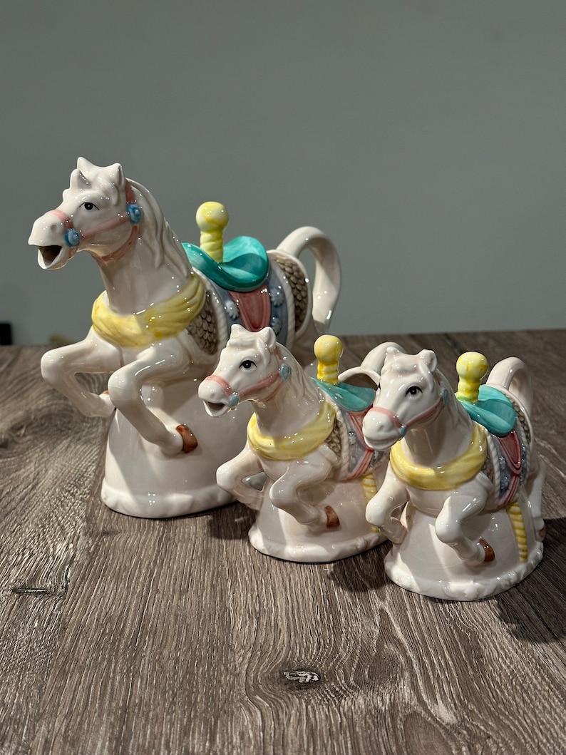 Ceramic Carousel Horse Teapot Set – Vintage Creamer & Sugar Bowl ...