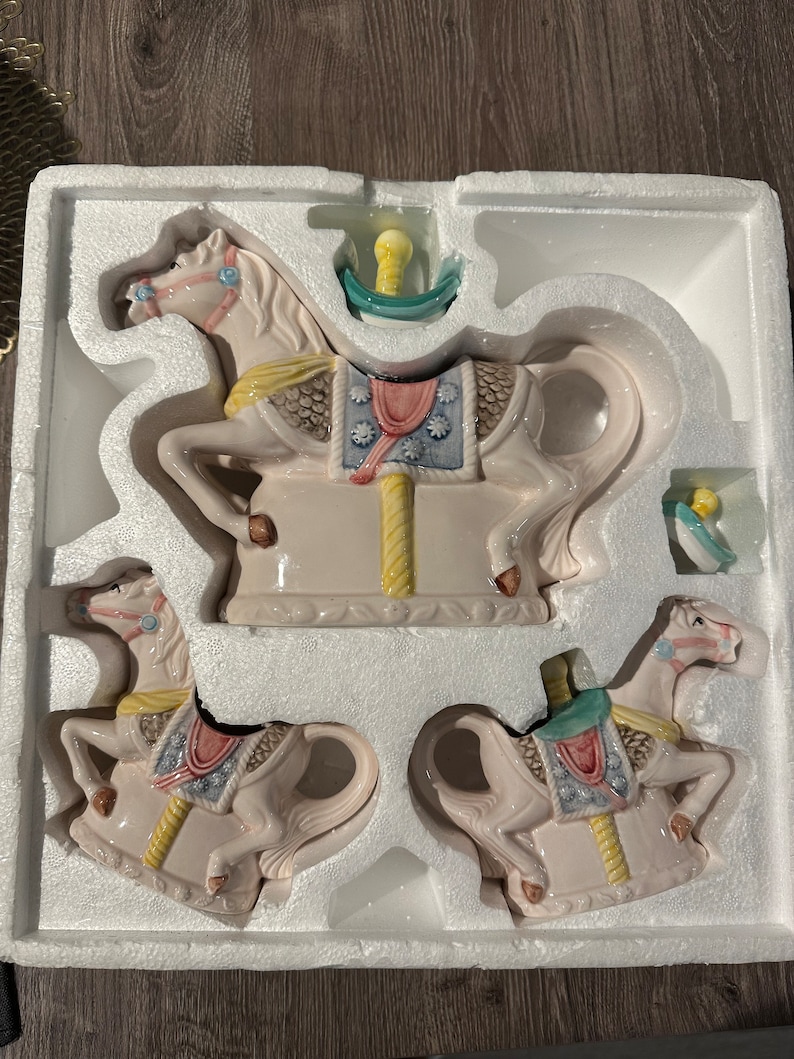 Ceramic Carousel Horse Teapot Set – Vintage Creamer & Sugar Bowl ...