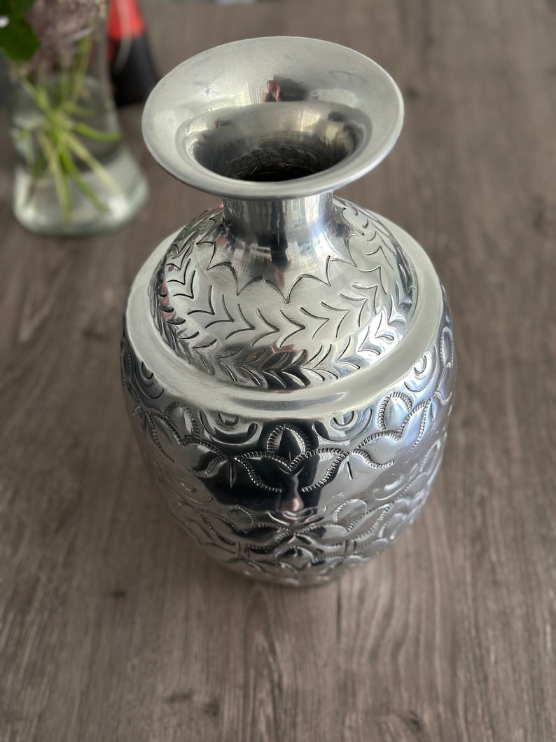 Silver Metal Vase Floral Eastern Handmade Vase Indian Metal Vase ...