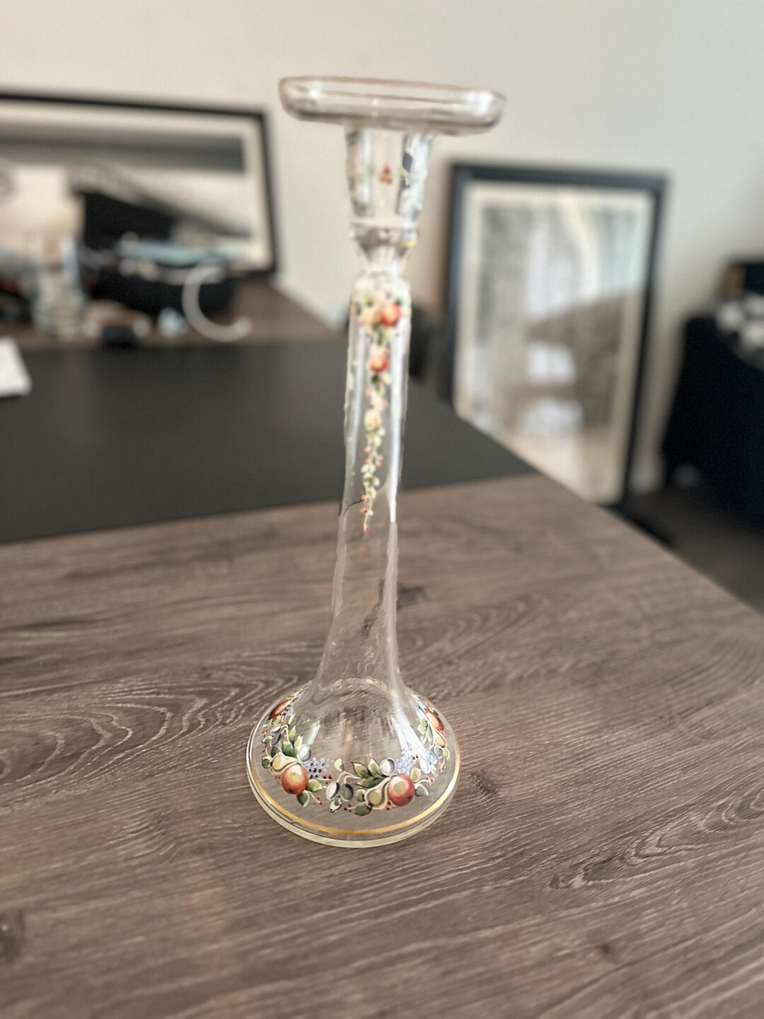 Moser Hand Blown Glass Candlestick With Handpainted Ornaments Autumn ...