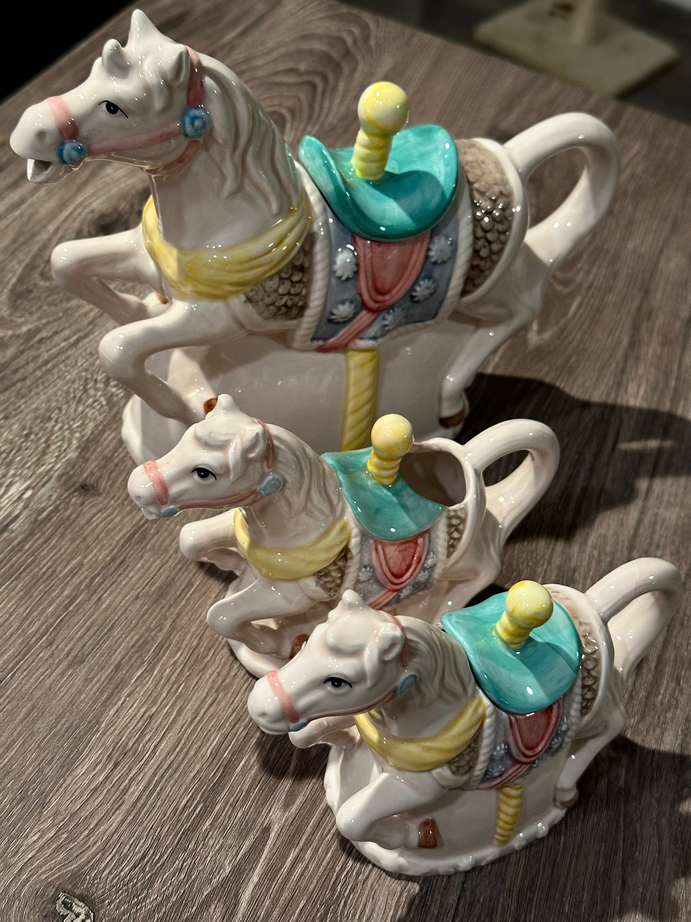 Ceramic Carousel Horse Teapot Set – Vintage Creamer & Sugar Bowl ...