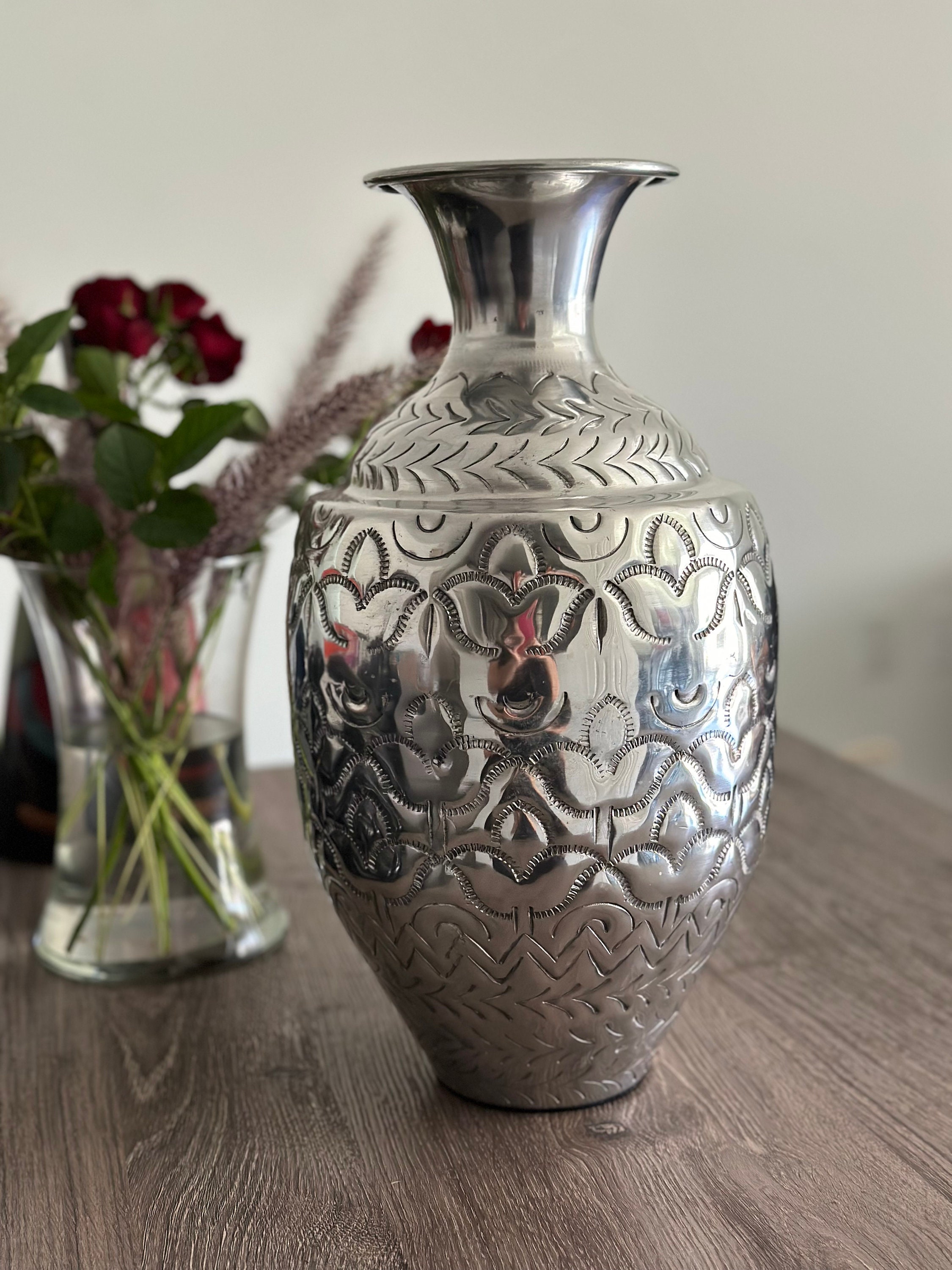 Silver Metal Vase Floral Eastern Handmade Vase Indian Metal Vase ...