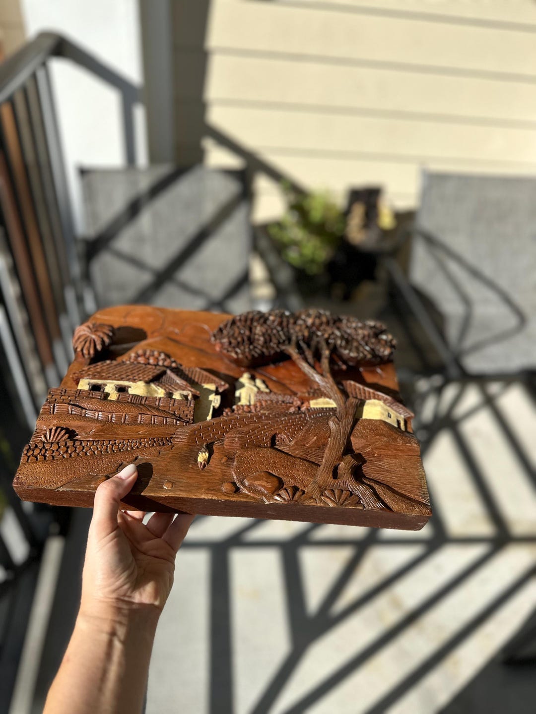 Asian 3D Hand Carved Whittled Figural Wooden Plaque Picture Trees о - Etsy