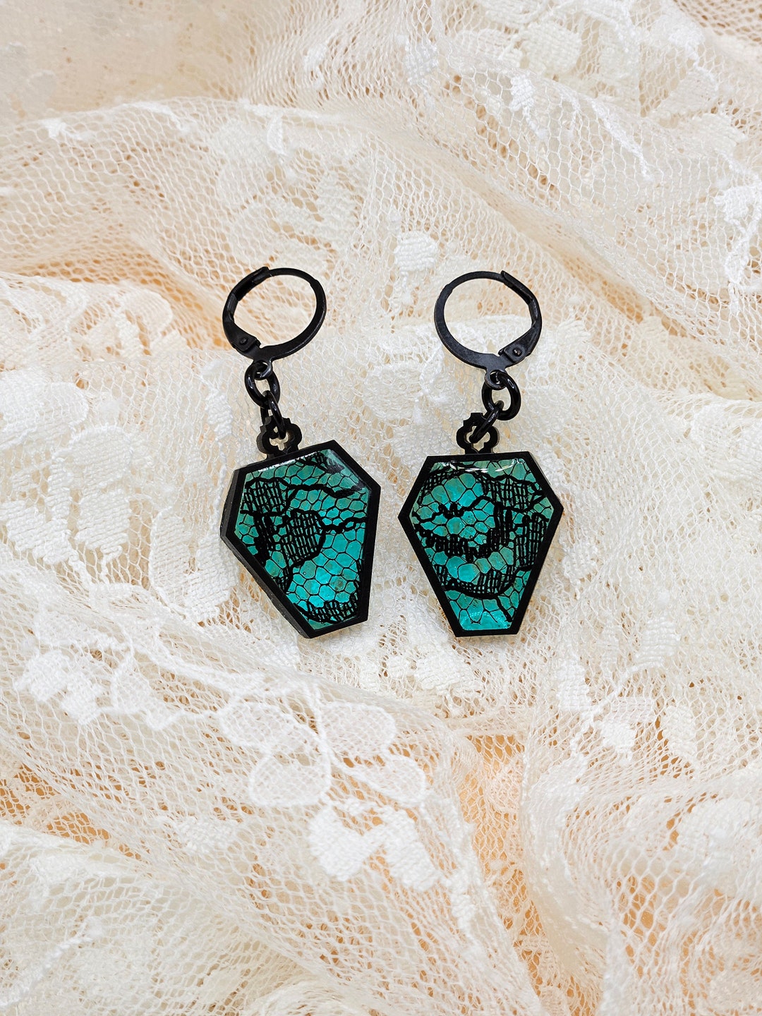 Unique Gothic Resin Coffin Lace Earrings Handmade Valentine's Gift - Etsy