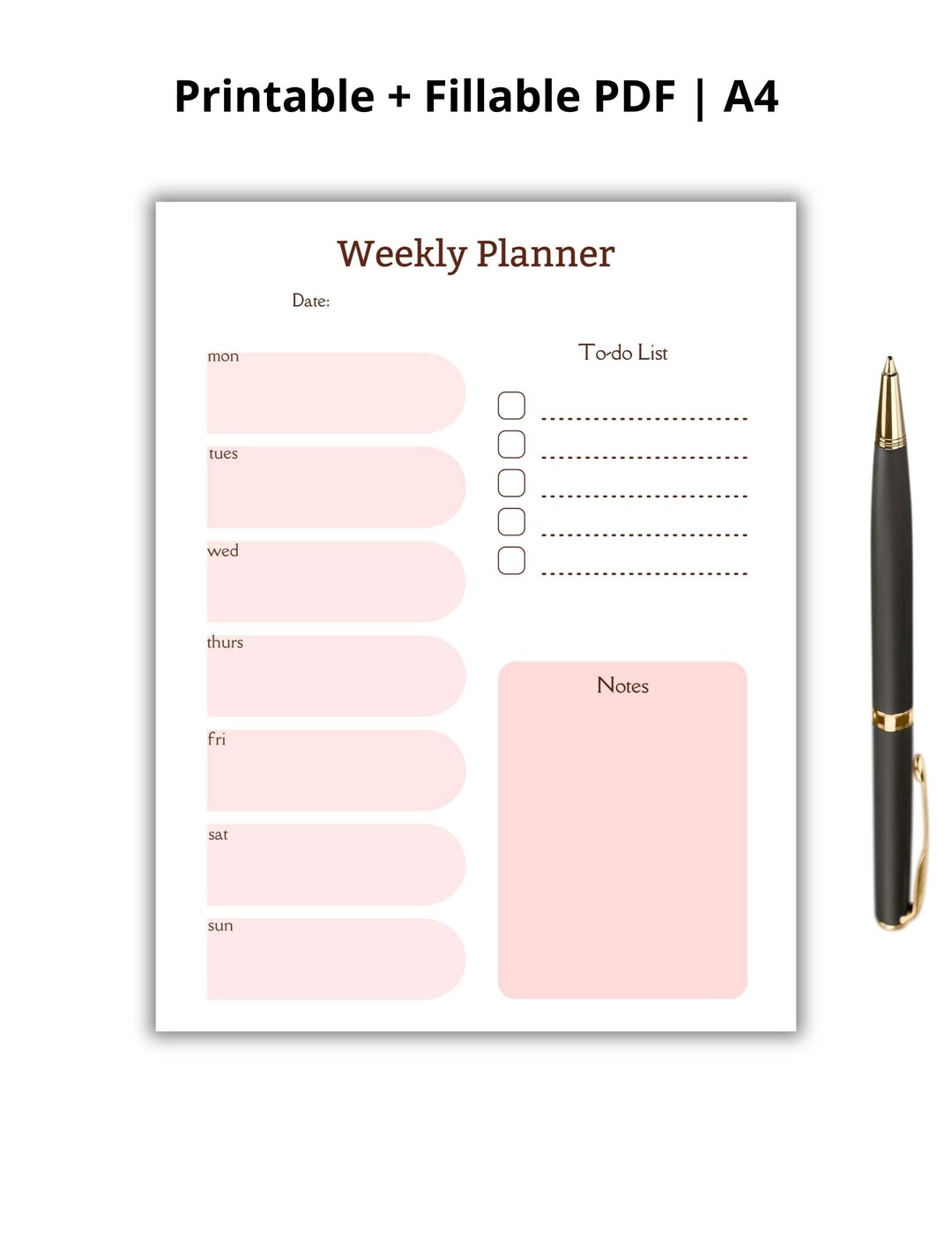 Weekly Planner Minimalist, Printable Weekly Planner, Fillable Weekly ...