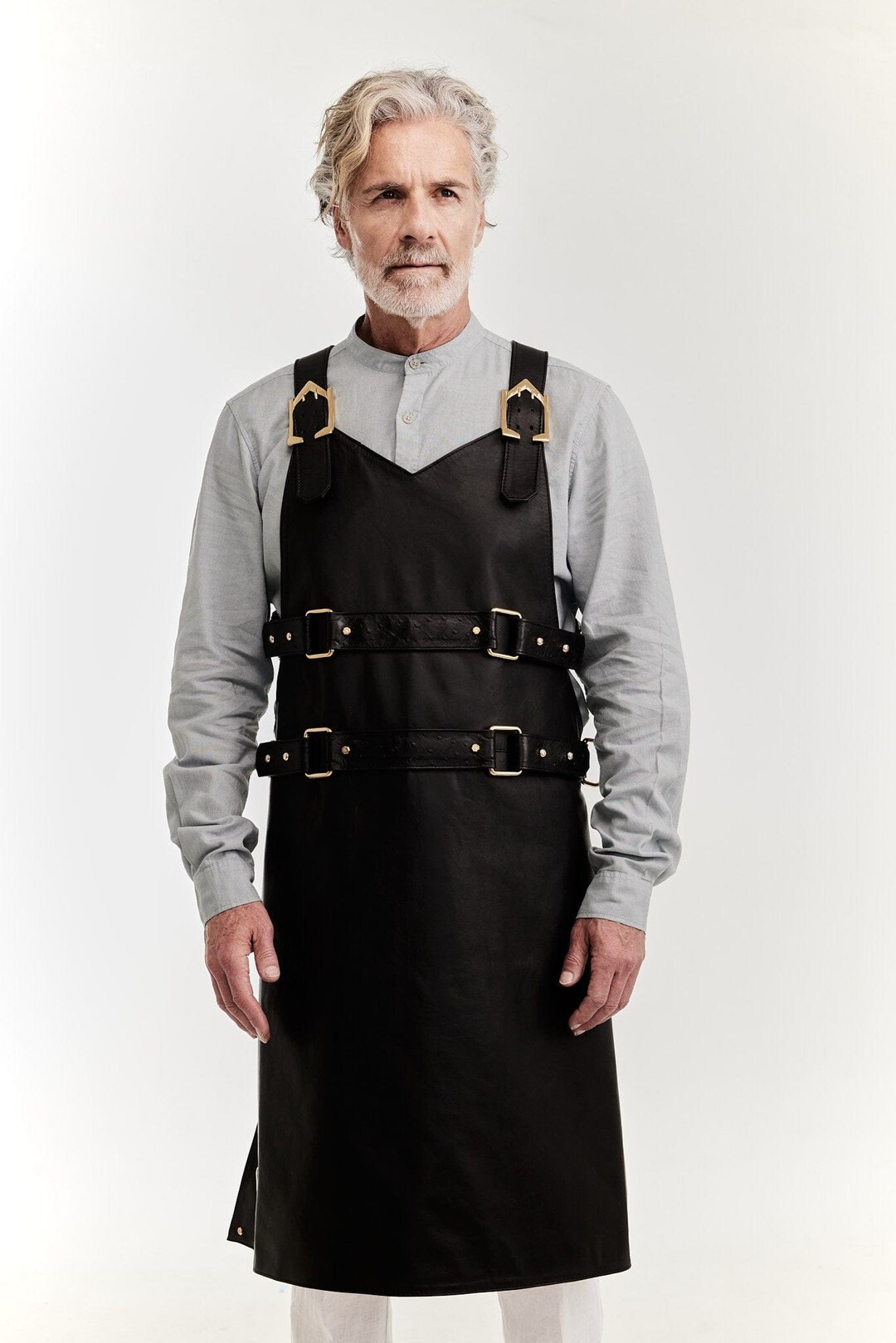 ESKANDUR HEM02 Black Leather Designer Apron - Etsy