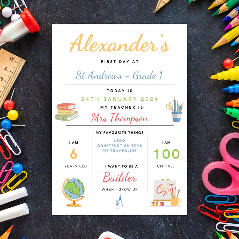 Back to School Sign, Printable First Day of School Poster, 1st Day of ...