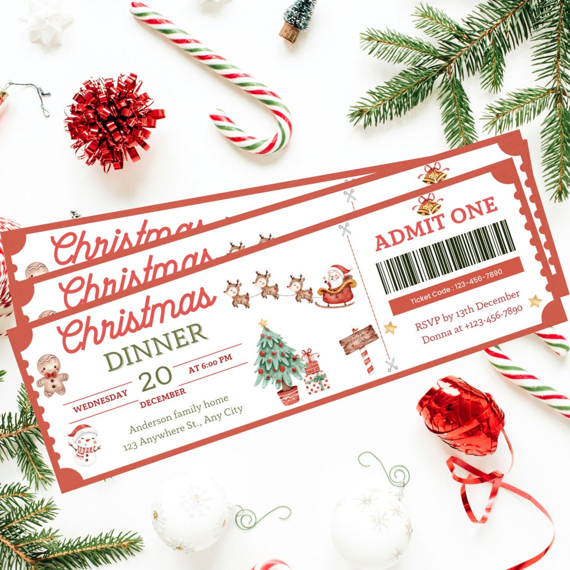 Christmas Ticket Template Voucher, Christmas Editable Ticket, Christmas ...