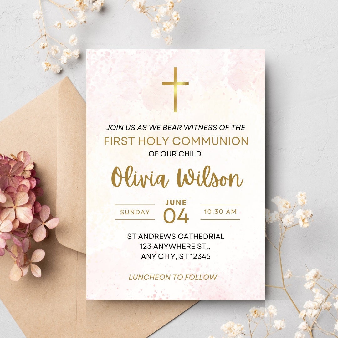 1st Communion Invitation, Baptism Invite, Christening Invites, Digital ...
