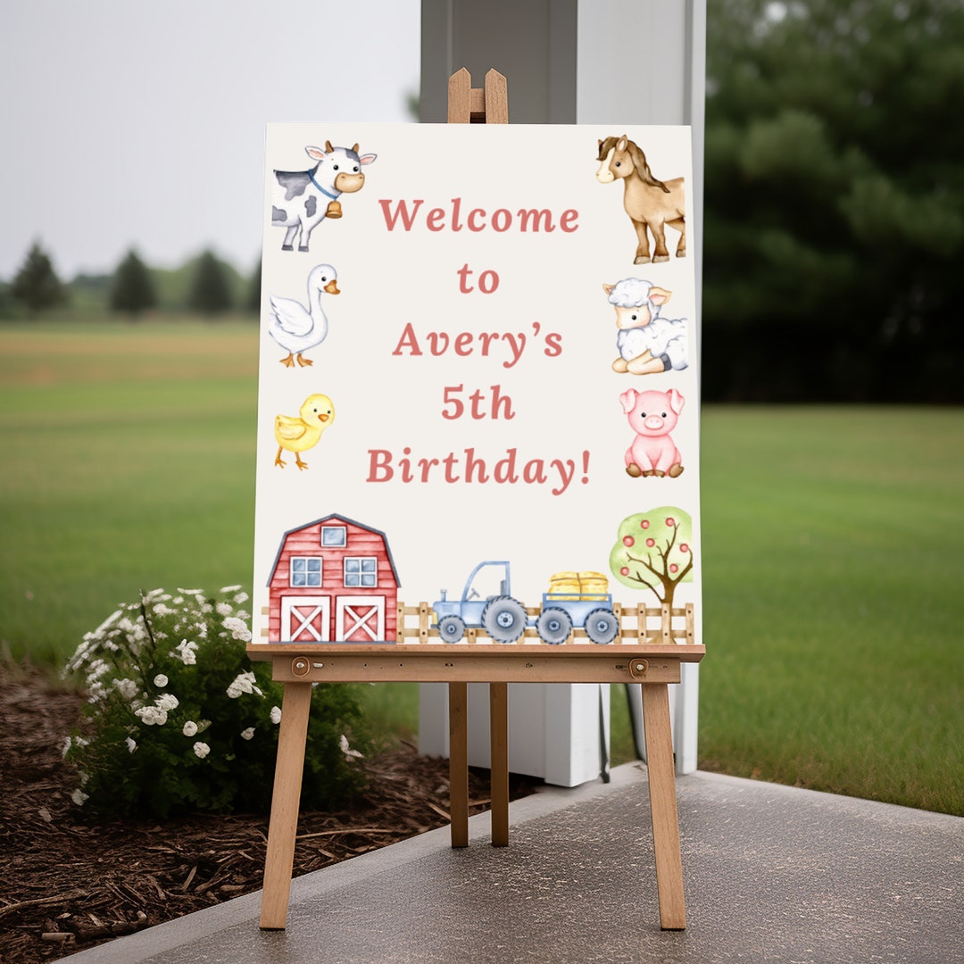 Farm Birthday Welcome Sign, Editable Farm Animals Birthday Printable ...
