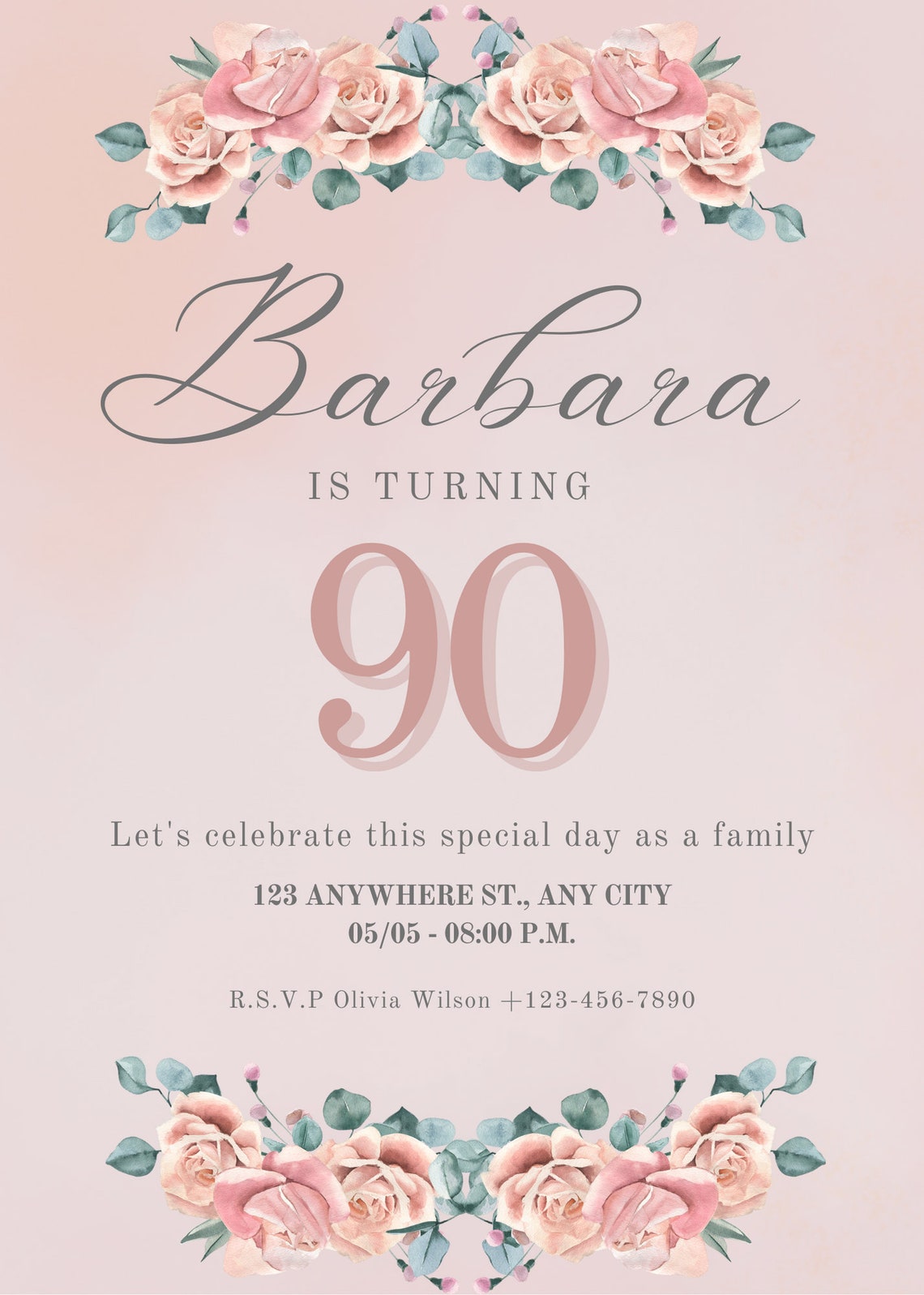 90th Birthday Invitation, Printable 90th Party Invite, Editable ...
