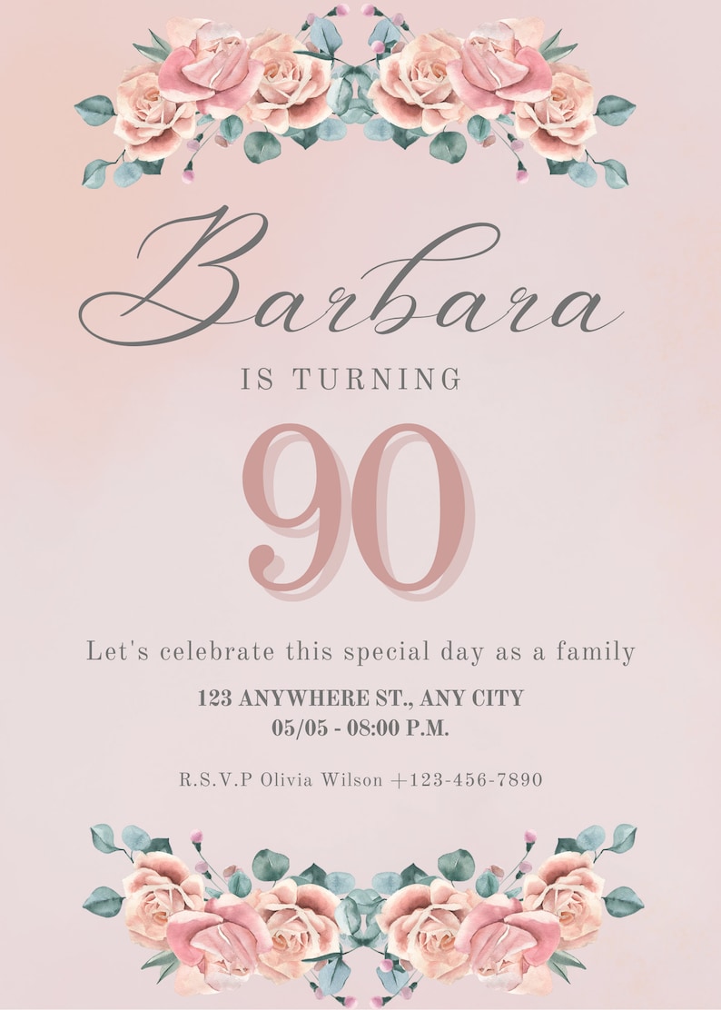 90th Birthday Invitation, Printable 90th Party Invite, Editable ...