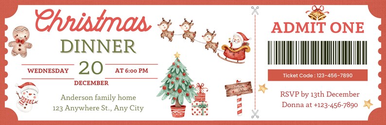 Editable Christmas Ticket Template & Voucher - Printable Party ...