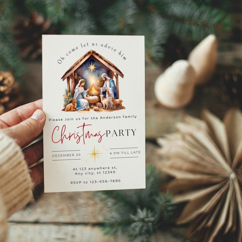 Christmas Nativity Invitation, Religious Invite, Editable Christian ...