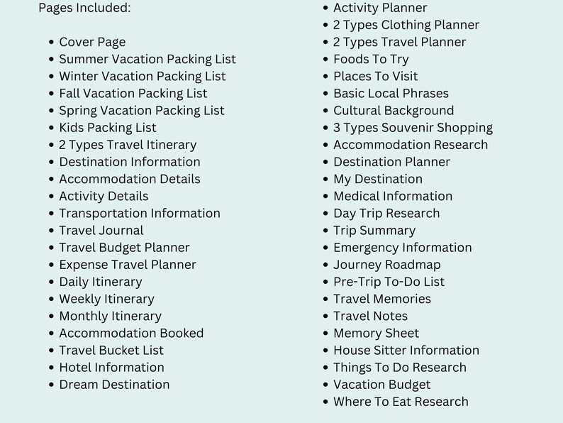 Travel Planner Printable Template, Digital Vacation Planner, Travel ...