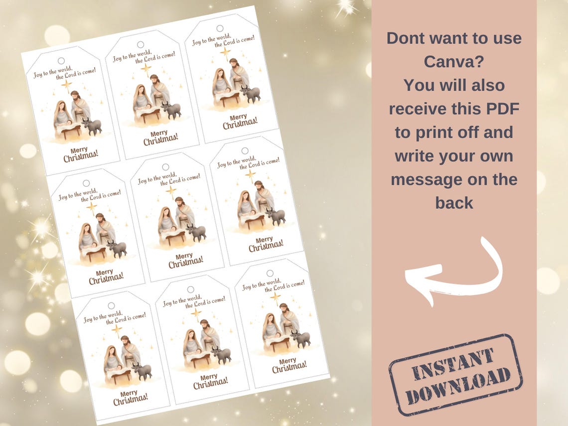 Printable Christian Nativity Gift Tags | Editable Christmas Favor Cards ...