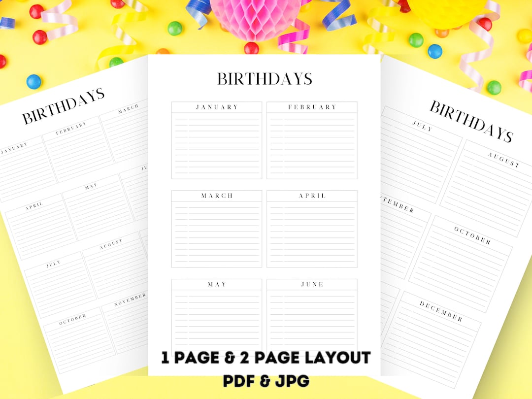 Printable Birthday Tracker Template, Birthday Reminder Printable ...