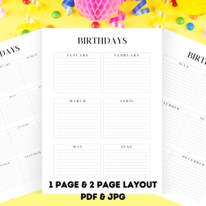 Printable Birthday Tracker Template, Birthday Reminder Printable ...