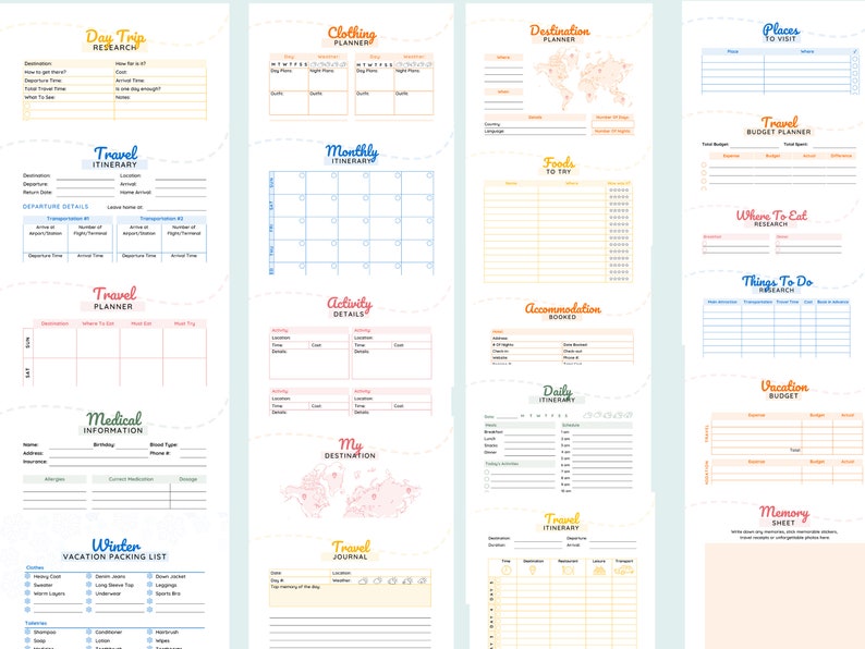 Travel Planner Printable Template, Digital Vacation Planner, Travel ...