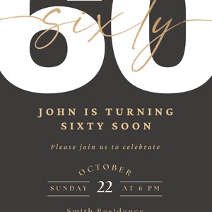 60th Birthday Invitation, Printable 60th Party Invite, Editable ...