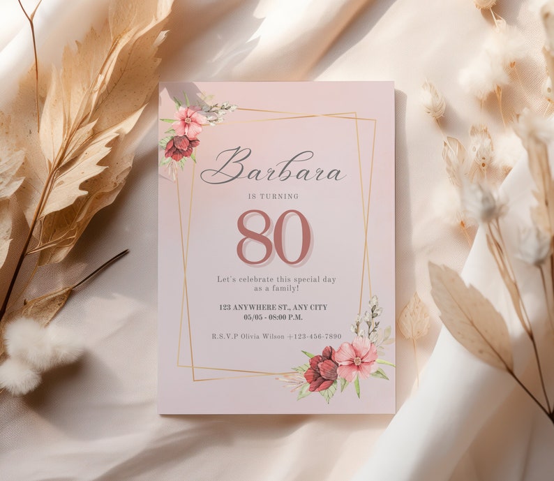 80th Birthday Invitation, Printable 80th Party Invite, Editable ...