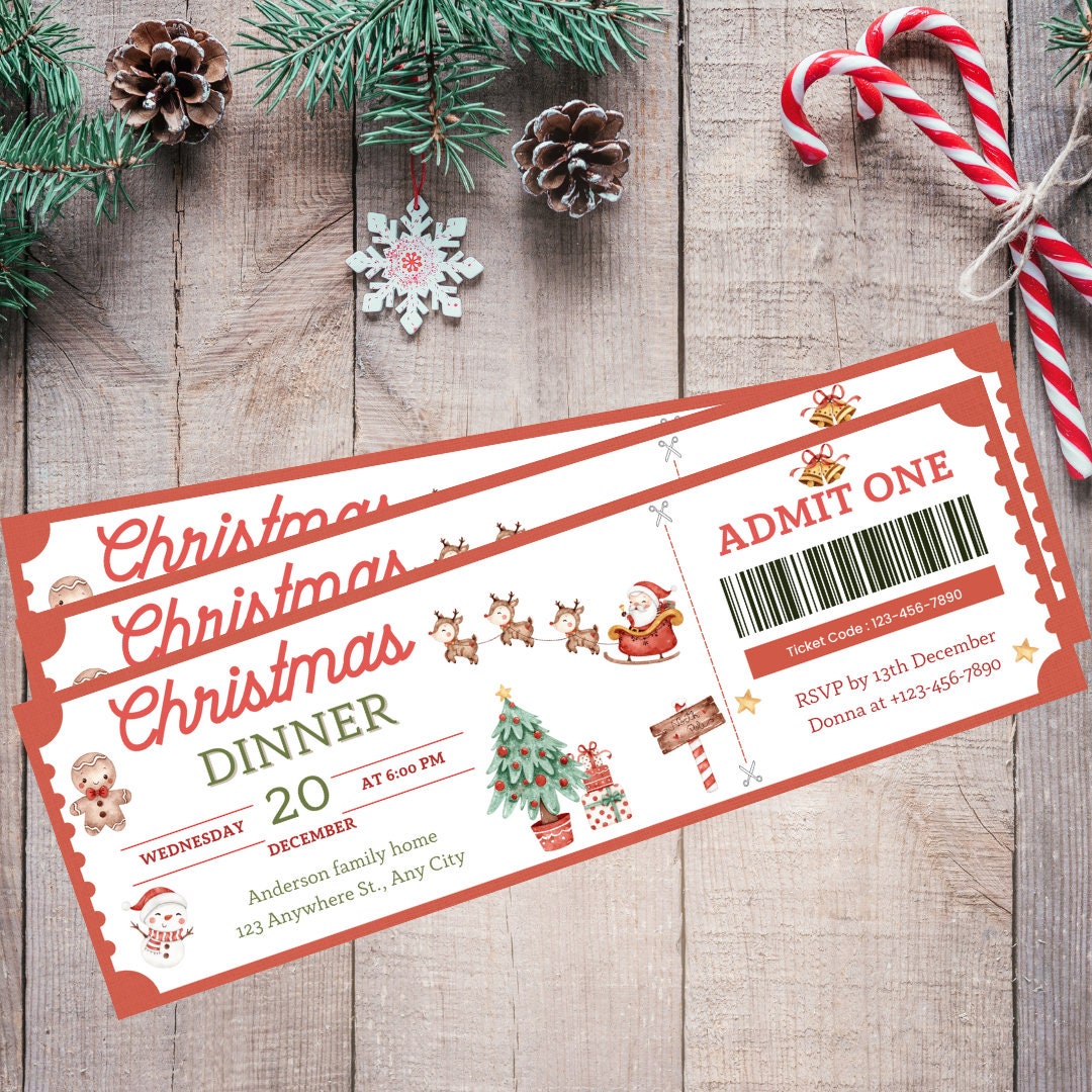 Christmas Ticket Template Voucher, Christmas Editable Ticket, Christmas ...