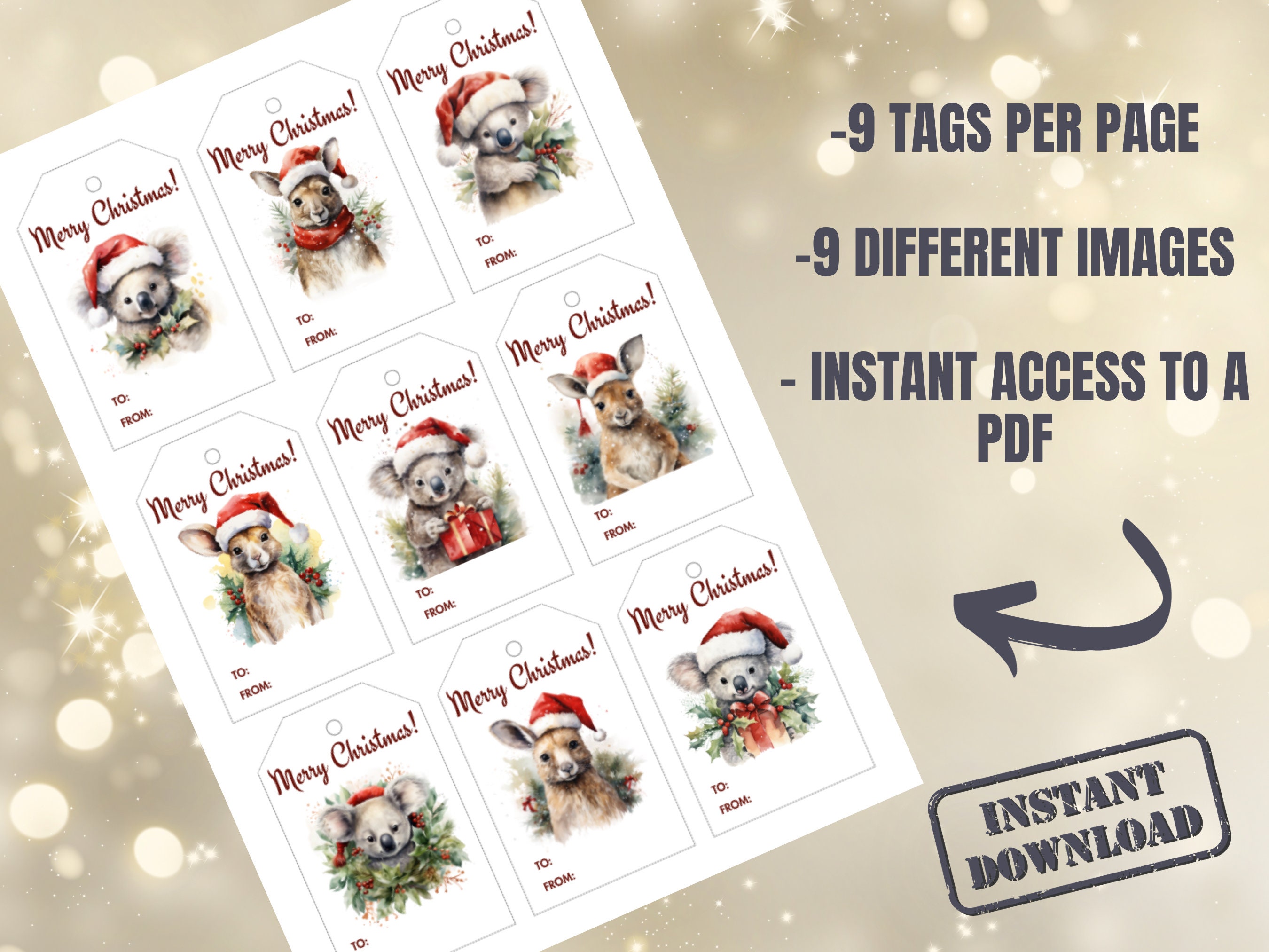 Australian Christmas Gift Tags Printable | Instant Download Holiday ...