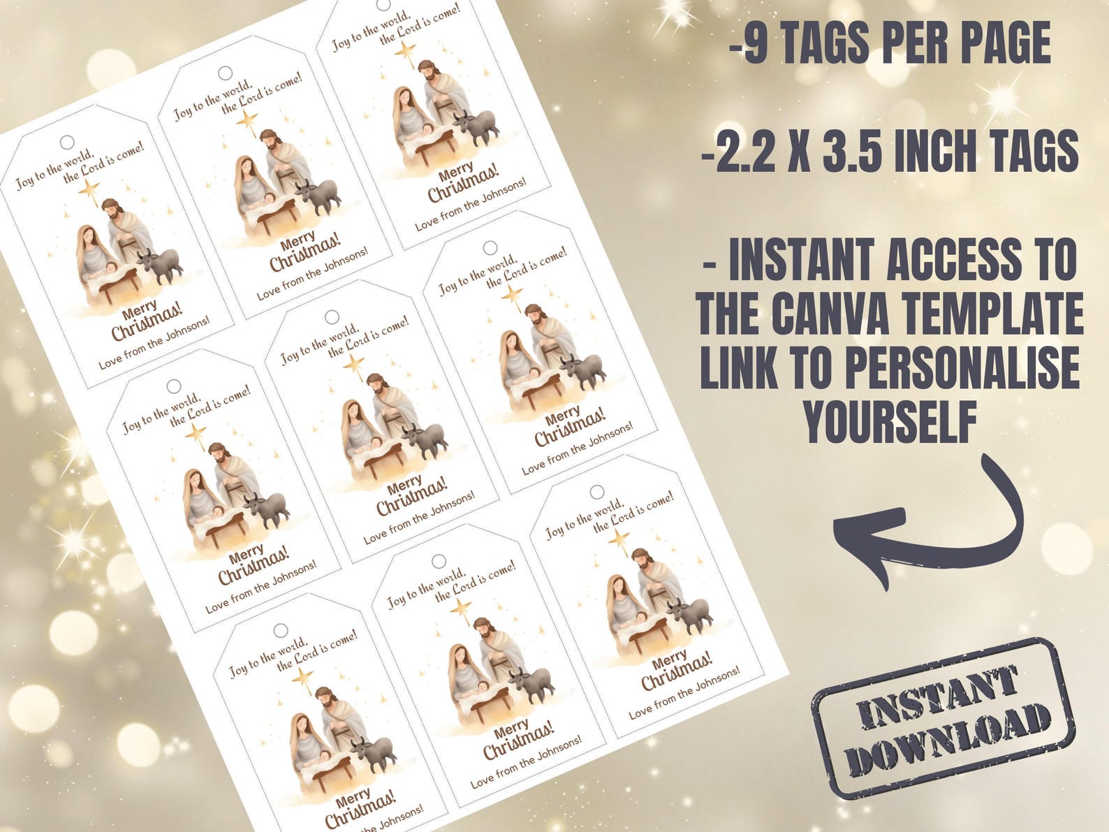Printable Christian Nativity Gift Tags | Editable Christmas Favor Cards ...