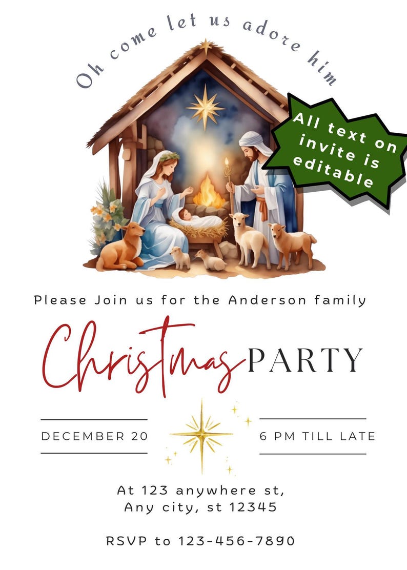 Christmas Nativity Invitation, Religious Invite, Editable Christian ...