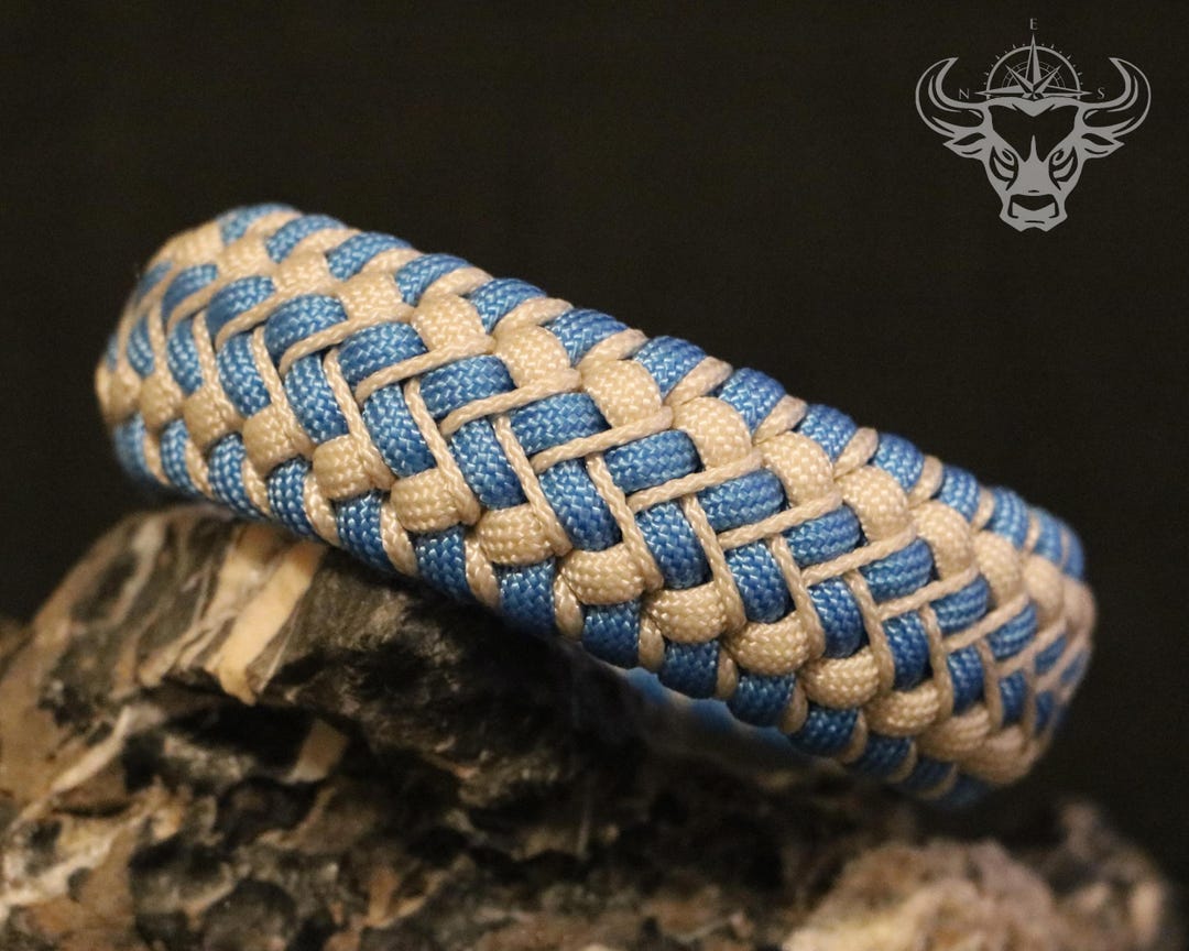 Stitched Paracord Bracelet: Baby Blue & Cream, Metal Buckle - Etsy