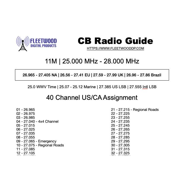 CB Radio Quick Reference Guide Printed and Laminated 8 1/2 X 11 full ...
