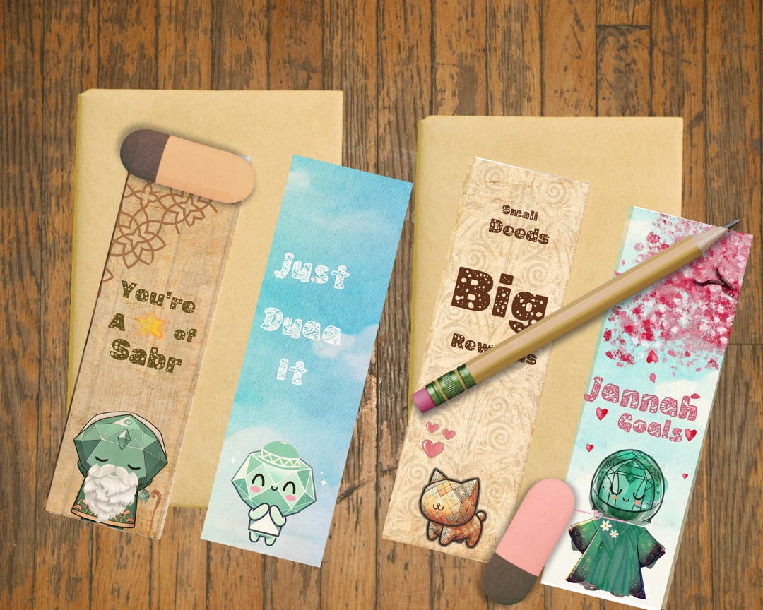 Cute Islamic Bookmarks for Kids – Emerald Family Collection – Set of 4 ...