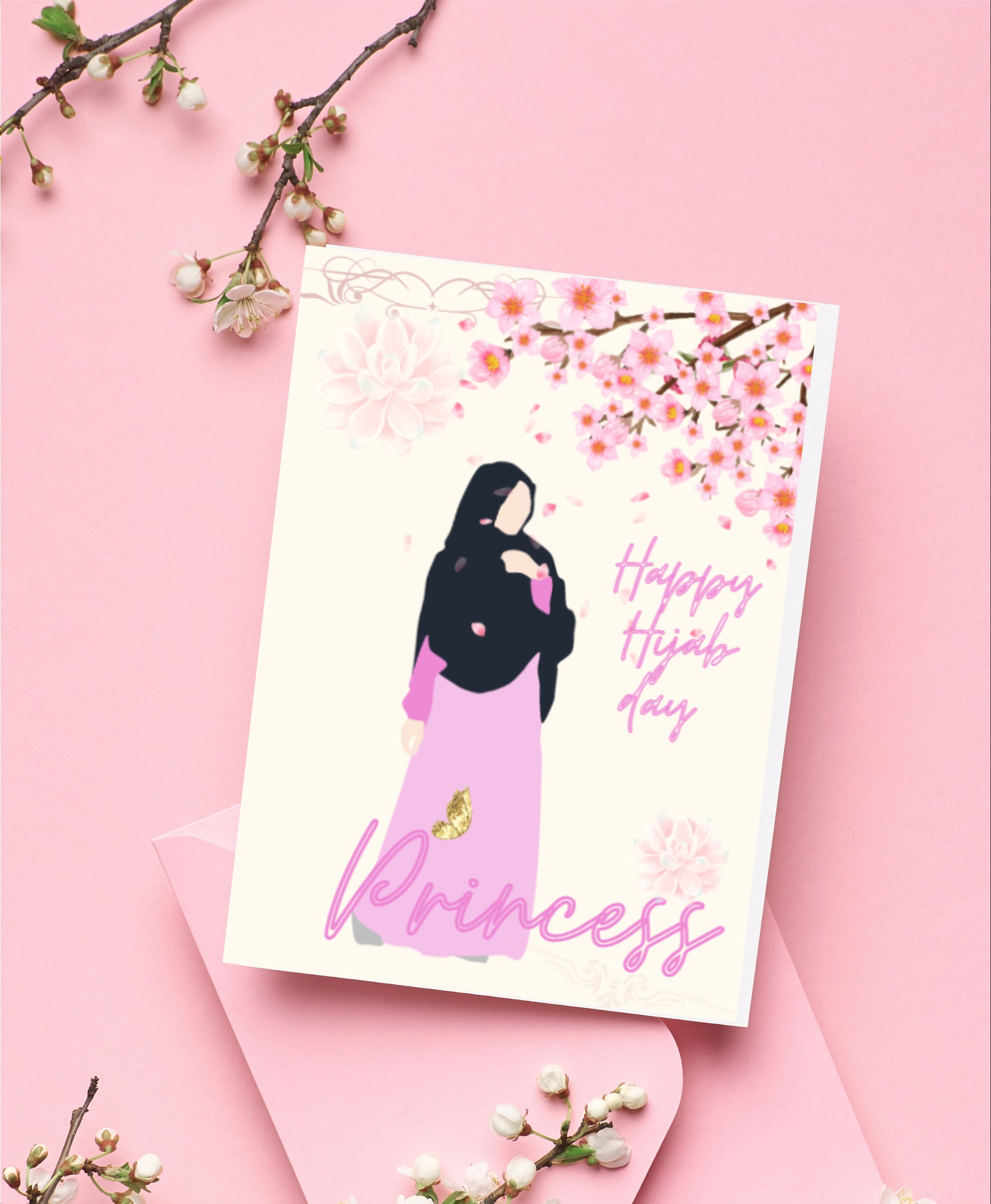 Personalized Hijab Card-elegant Hijabi Lady Under Blossom Tree - Hijab ...