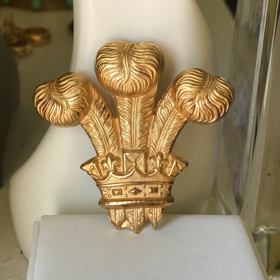 Vtg Mish Tworkowski Prince of Wales Ostrich Feathers Crown Gold Plated ...