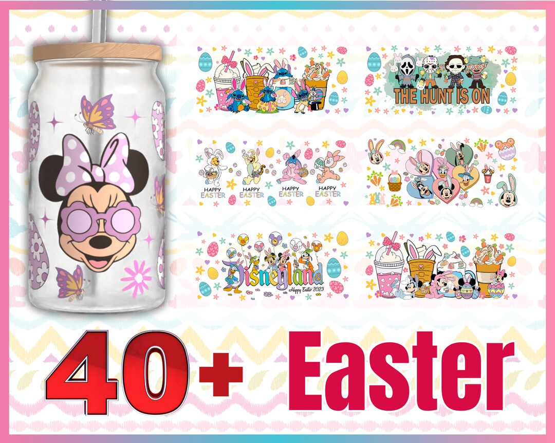 40 Easter Glass Can Sublimation PNG, Easter Cartoon Coffee 16oz Libbey ...