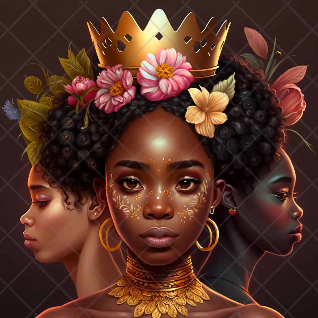 Queen Beautiful Black Girl Magic Melanin Black Woman PNG Afro Fashion ...