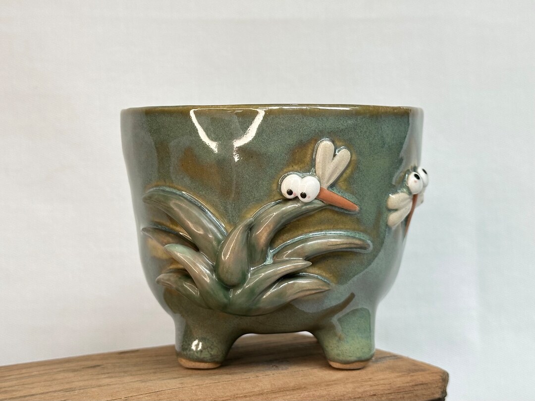 Dragonfly Plant Pot Ceramic Handmade,unique Plant Pot,dragonfly Planter ...