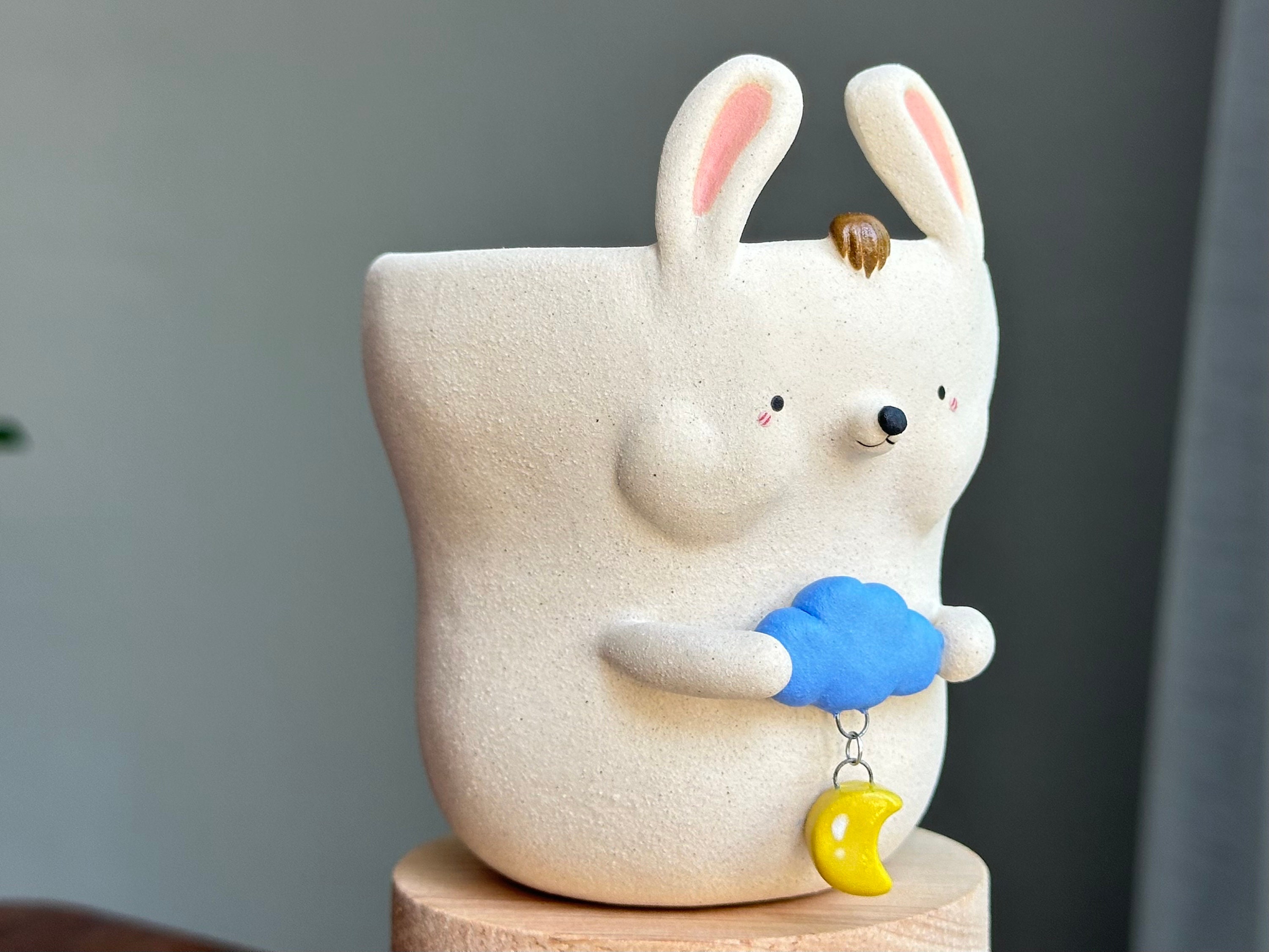 Rabbit Plant Pot/ceramic Planters/rabbit Holding a Cloud Planter/bunny ...