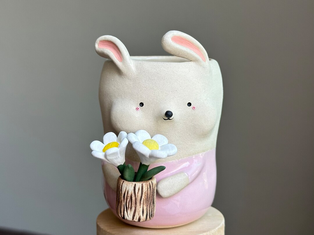 Rabbit Pot With Flower/bunny Plant Pot/bunny Planter/handmade Ceramic ...