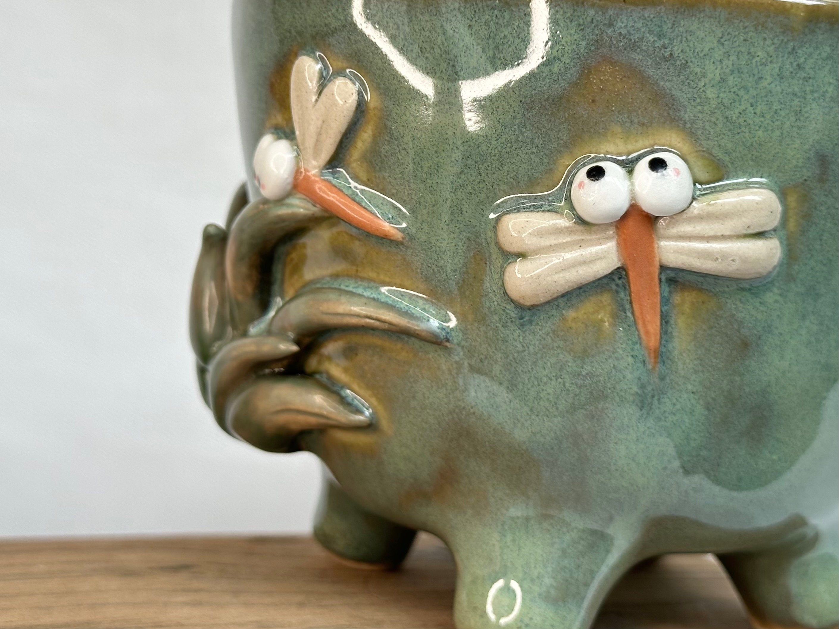 Dragonfly Plant Pot Ceramic Handmade,unique Plant Pot,dragonfly Planter ...