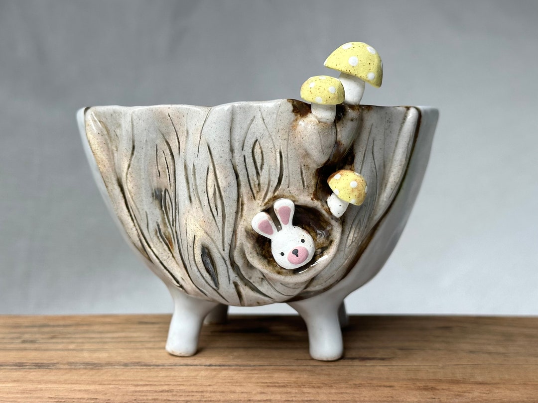 Rabbit Hole Tree Ceramic Plant Pot,rabbit Planter,handmade Pottery,cute ...