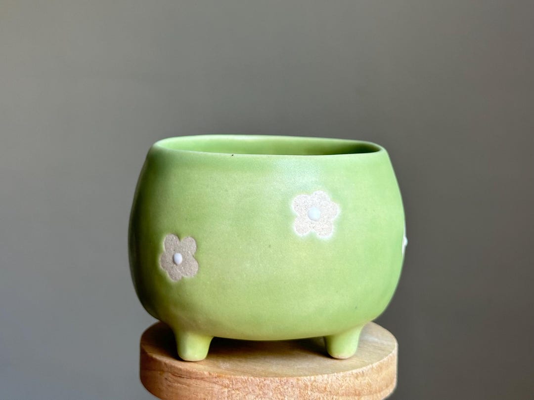 Green Flower Pot for Plants/green Cute Plant Pot/green Ceramic Handmade ...