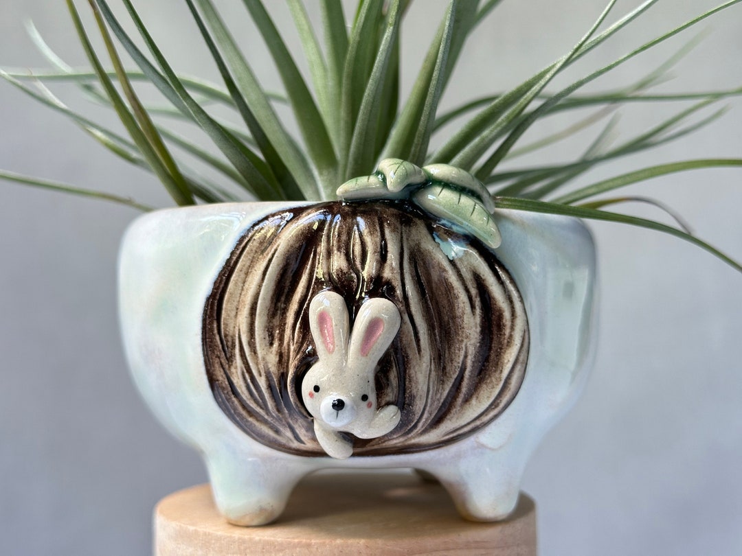3.5 Inch Plant Pot/rabbit Hole Tree Ceramic Plant Pot,rabbit Planter ...