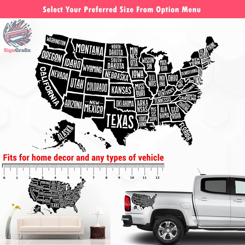 United States of America Map Vinyl Decal | All States Map Decal ...