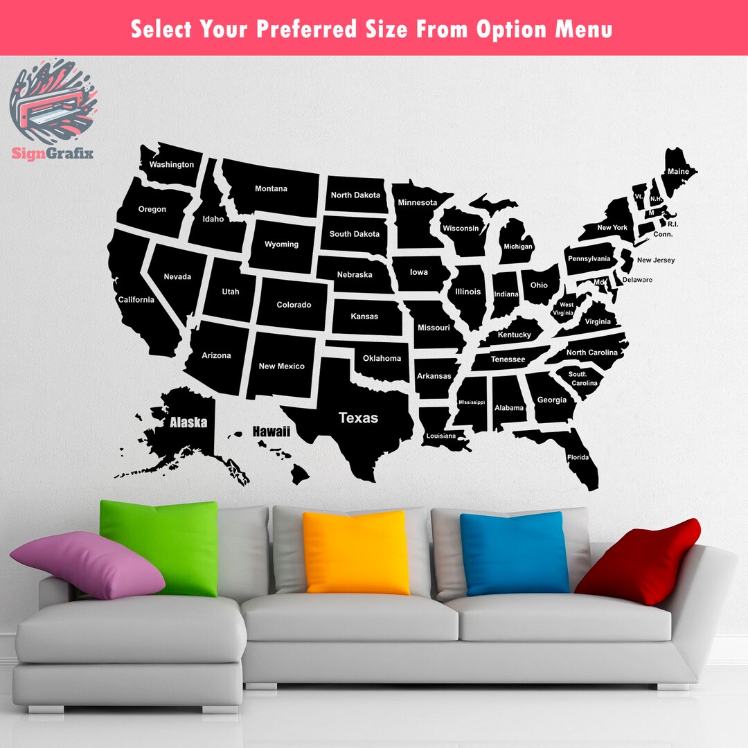 United States of America Map Vinyl Decal | All States Map Decal ...
