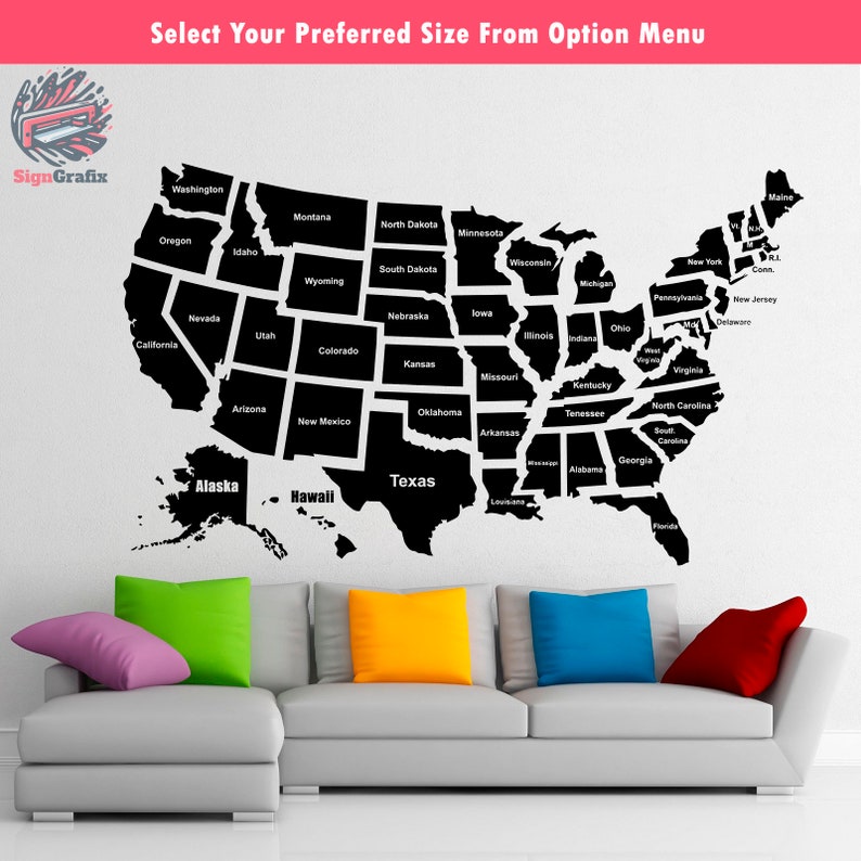 USA Map Vinyl Decal: United States Wall Art - Etsy