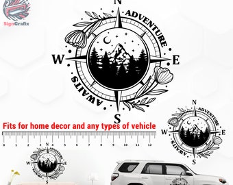 Compass Vinyl Decal Mountain Illustration Compass Vinyl Decal for RV ...